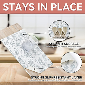 RAY STAR Shelf Liner, 18 Inch x 8 Feet Non Adhesive Silver Floral Cabinet Liner for Pantry Drawer Vanity, Strong Grip Non Slip Waterproof, Shelf Liners for Kitchen Cabinets Cupboard