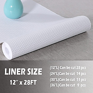 Shelf Liner Drawer Liner White, Waterproof Kitchen Cabinet Liner, 12 x 338 Inch Roll, Non-Slip, Easy to Cut, Washable Pantry Shelves Liners