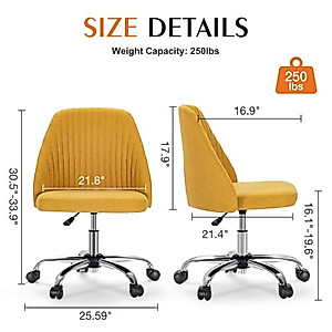 Wekity Armless Home Office Desk Chair with Wheels Adjustable Swivel Task Computer Vanity Chair for Small Spaces (Yellow)