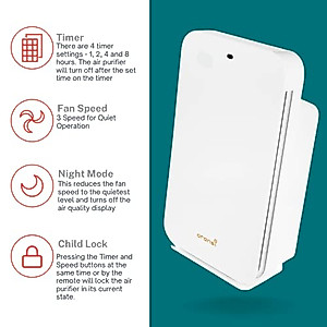 Oransi OV200 Air Purifier for Home, Bedrooms, Offices and Large Rooms, HEPA Carbon Filter, Covers up to 400 Square Feet