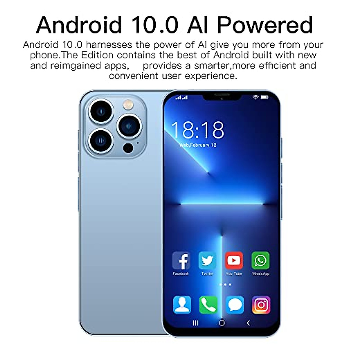 6.7Inch Unlocked Cell Phone Android Phones 2GB +16GB/SD128 GB Straight Talk Phone Dual Sim Boost Mobile Phones Smart Phones Unlocked New for Android10.0 (Black)