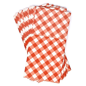 36 Picnic Barbecue Cutlery Holders Red and White Gingham Utensil Silverware Paper Pouch Pockets for Checkered Summer BBQ Table Place Settings Tableware Party Supplies Decorations for Knife Fork Spoon