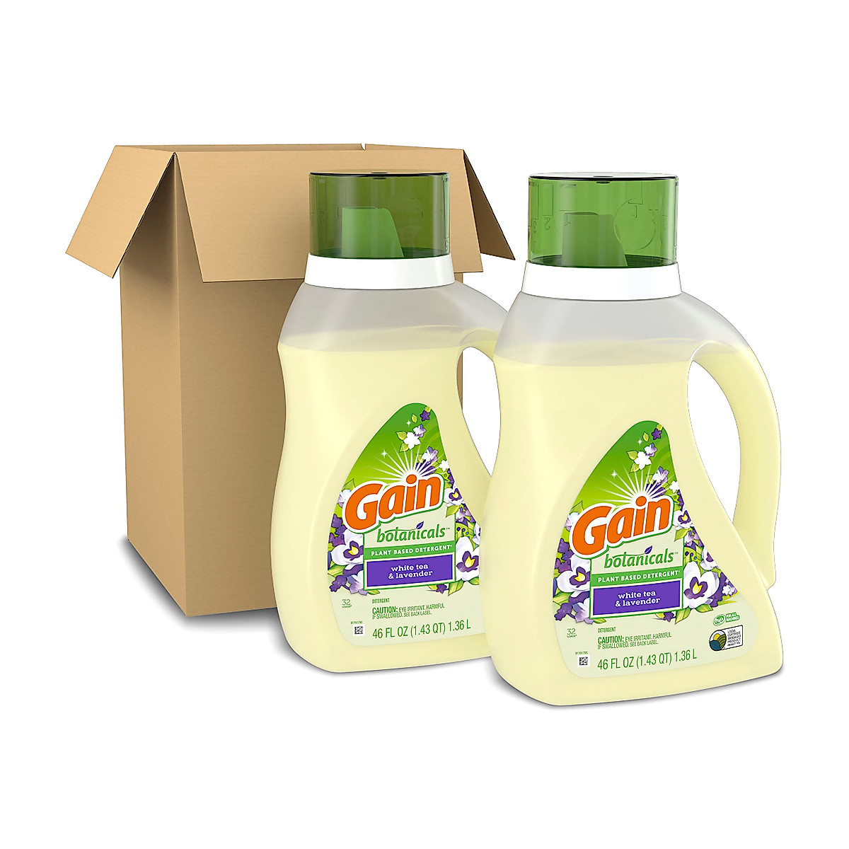 Gain Botanicals Plant Based Laundry Detergent, White Tea & Lavender, 46 Fl Oz (Pack of 2)