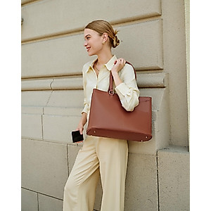 Laptop Tote Bag for Women 15.6 Inch Waterproof Leather Computer Bags Women Business Office Work Bag Briefcase Brown