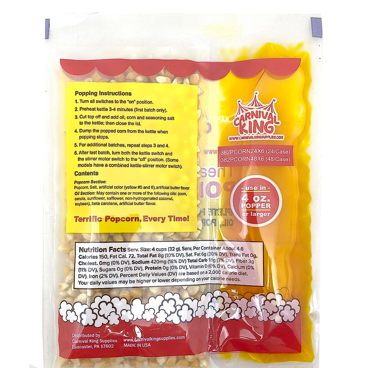 crait Carnival King All-In-One Popcorn Kit for 4 Ounce Popper – 16 Cups of Popped Popcorn Per Packet – Easy to Use Popcorn Portion Packs (5 Pack)