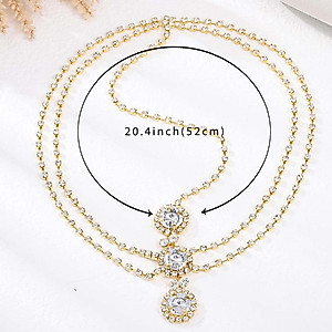 Aularso Layered Head Chain Rhinestone Head Jewelry Gold Wedding Headbands Chain Crystal Fprehead Headpieces for Women (Gold)