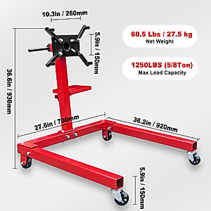BIG RED TAM25671 Torin Steel Rotating Engine Stand with 360 Degree Adjustable Mounting Head and Extra Tool Storage Tray: 5/8 Ton (1,250 lb) Capacity, Red