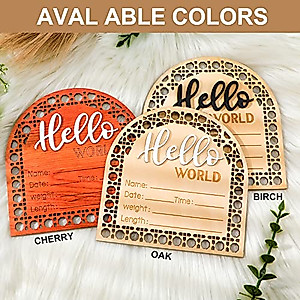 Baby Announcement Sign, 5.5 Inch Wooden Birth Newborn Welcome Sign Hello World New Baby Name Sign, Name Plaques for Girl Boys Photo Prop Baby Shower Nursery Hospital