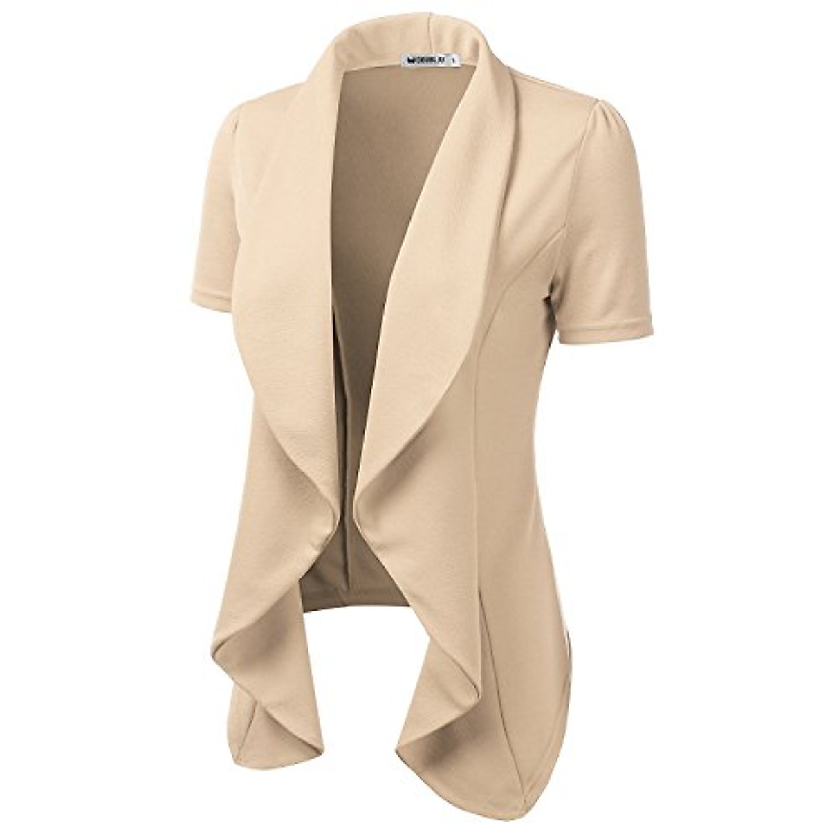 DOUBLJU Casual Draped Ruffles Blazer Short Sleeve Basic Open Front Cardigan Jacket for Womens with Plus Size Work Office Suit