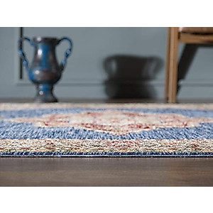 LUXE WEAVERS Otika 8694 Modern Oriental Premium Blue Area Rug 8x10, Geometric Fringe Rug
