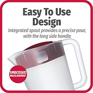 Good Cook 1/2 Gallon Plastic Straining Pitcher Square Lid with 3 Strainers and Close No Spill, Dishwasher Safe, Clear and Red