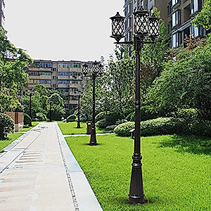 3 Head High Pole Landscape Street Light Aluminum Pole Light Outdoor Waterproof Courtyard Garden Community European Lamp Villa Home Retro Led