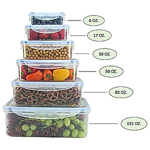 Nicole Home Collection Food Storage Plastic Containers with Locking Lids, Leak Proof, Airtight, Nested, Set Of 6 BPA Free Dishwasher and Freezer Safe