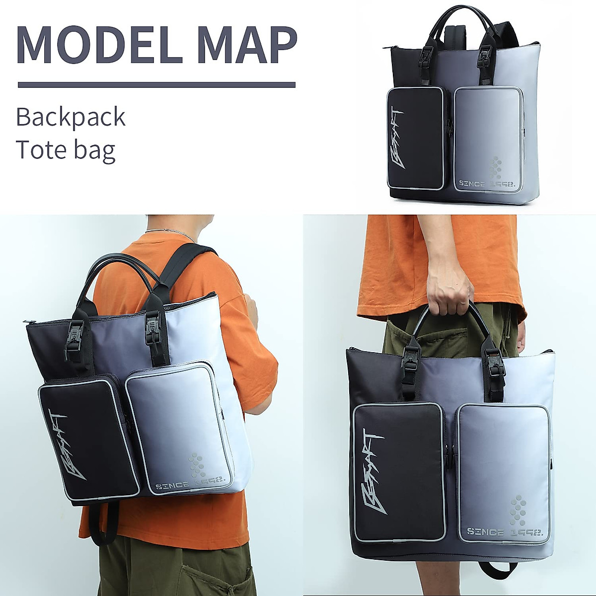 BE SMART Men Laptop Gradient Backpack, Stylish Large Capacity Handbag with Reflective Strap, Waterproof Anti-Theft Durable Briefcase Fits 15.6 Inch Computer for Work Business and Travel