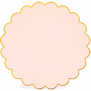 Sparkle and Bash 50 Pack Pink and Gold Plastic Plates, 9 Inch Scalloped Plates with Gold Rim for Birthday Party, Baby Shower