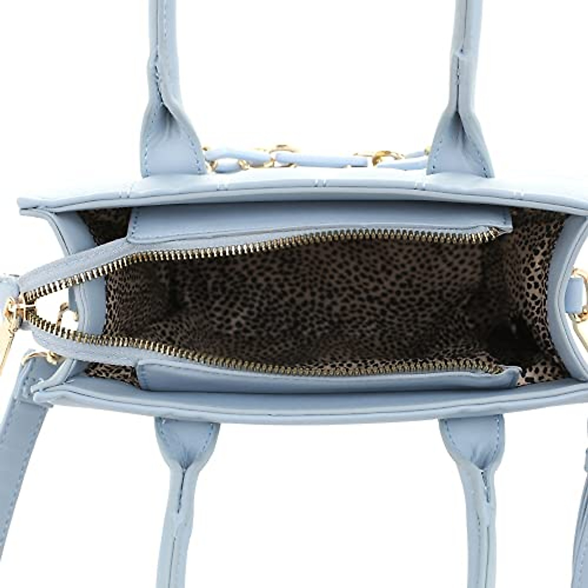 Vegan Leather Top-Handle Medium Boxy Satchel Tote Purse Crossbody Bag (Chain Front Embossed - White)