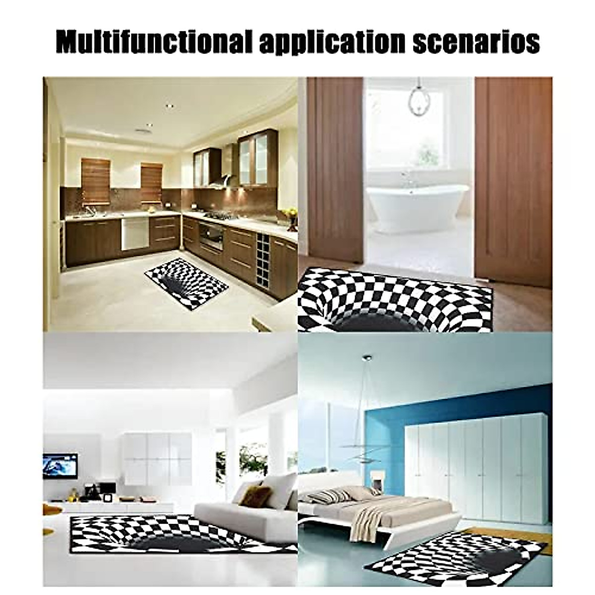 Optical Illusion Rug 3D Area Rug Floor Mat Carpet Bottomless Hole Optical Illusion Area Rug,Anti-Skid Non-Woven Black White Doormat for Room Rubber Floor mats (23.6X35.4 inch)