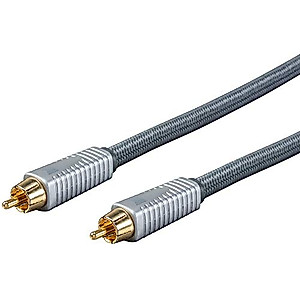Monolith RCA Cable - Silver - 3 Feet Chord, 24K Gold Plated Connectors, AL foil, OFC Copper Braided Shield