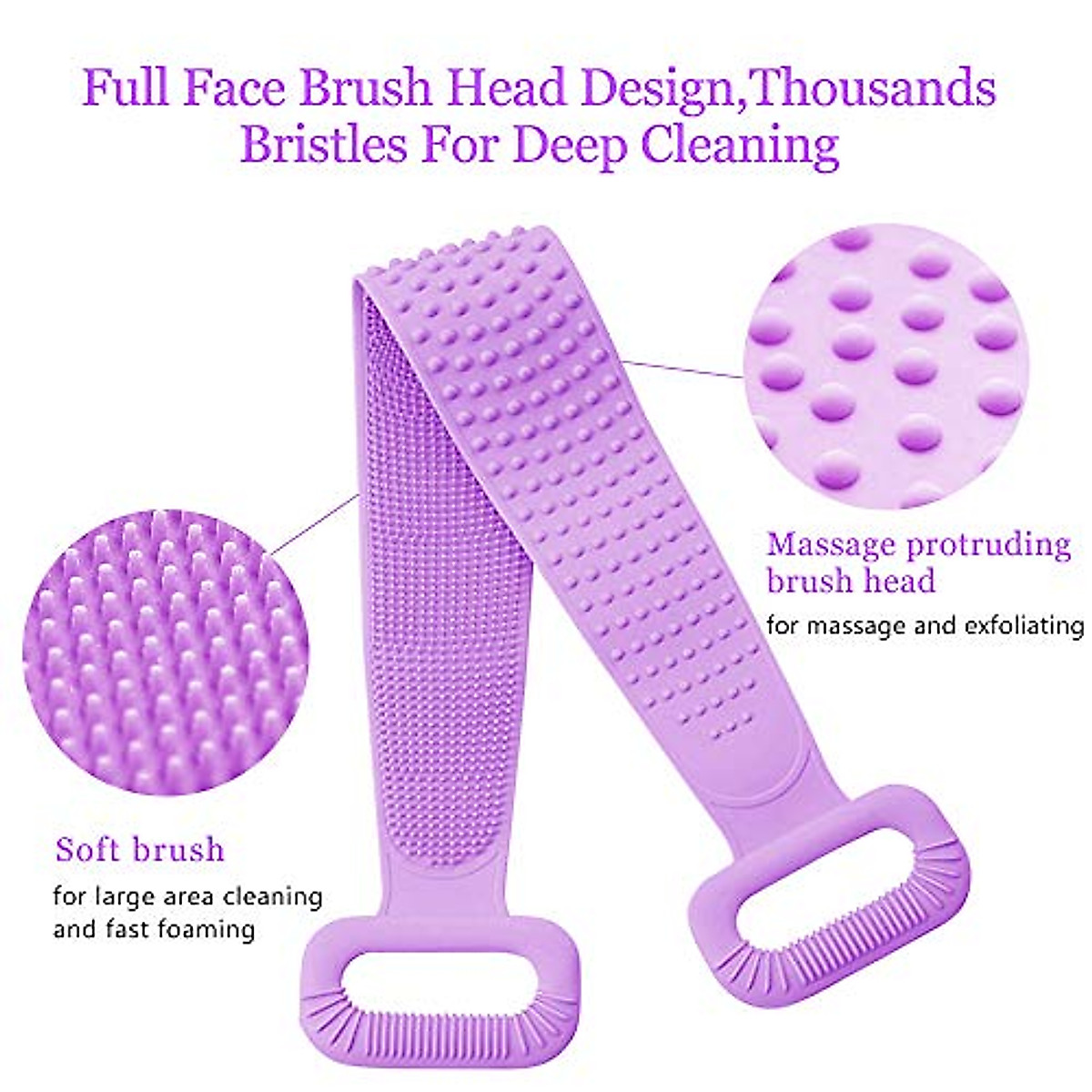 Inmorven Back Scrubber for Shower,30inches and 35½ inches Two Size for Choosing Bath Body Brush Silicone Back Brush Extra Long Exfoliating Body Scrubber With Handle for Men and Women.(Purple)