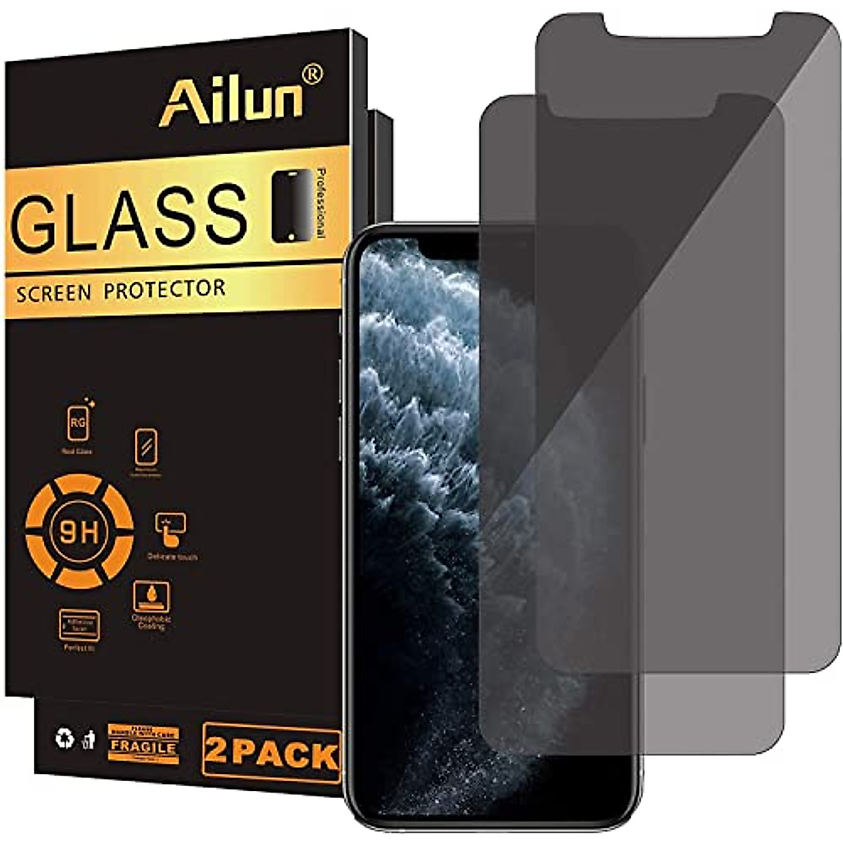 Ailun Privacy Screen Protector for iPhone 11 Pro Max/iPhone Xs Max [6.5 Inch] 2Pack Anti Spy Private Case Friendly Tempered Glass [Black]