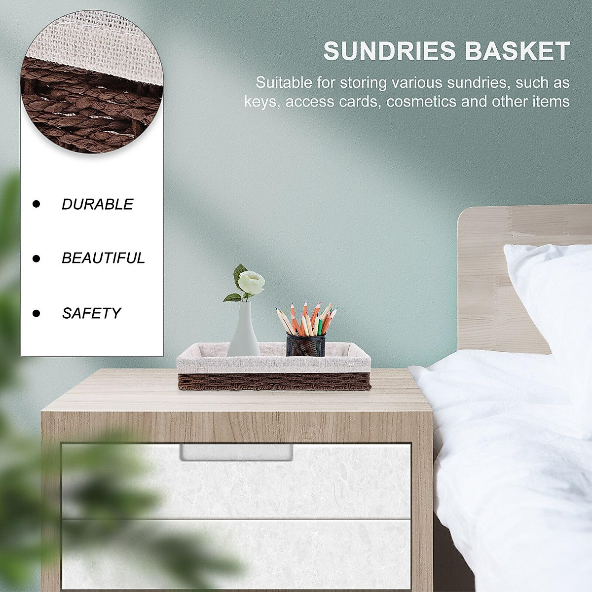 STOBAZA Wicker Storage Baskets, Hand Woven Paper Rope Wicker Baskets, Small Rectangular Wicker Baskets for Organisation, Cube Organiser for Closet/Clothes/Dresser