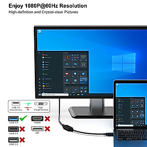 BENFEI 6 Feet USB 3.0 to VGA Cable Male to Male, Uni-Directional USB to VGA for Windows 11, Windows 10, Windows 8.1, Windows 8, Windows 7(Not for Mac)