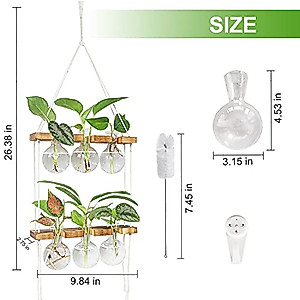 RENMXJ Wall Hanging Plant Propagation Station - 6 Bulb Vase 2 Tiered Wooden Stand Plant Terrarium kit,Home Office Bathroom Kitchen Decor,Wall Planters for Indoor Plants,Gardening Gifts for Women