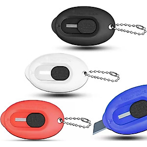 CMHX 4 PCS Mini Box Cutter Small Safety Retractable Utility Knife Blade Right Or Left Handed Finger Friendly Package Box Opener with Keychain Hole