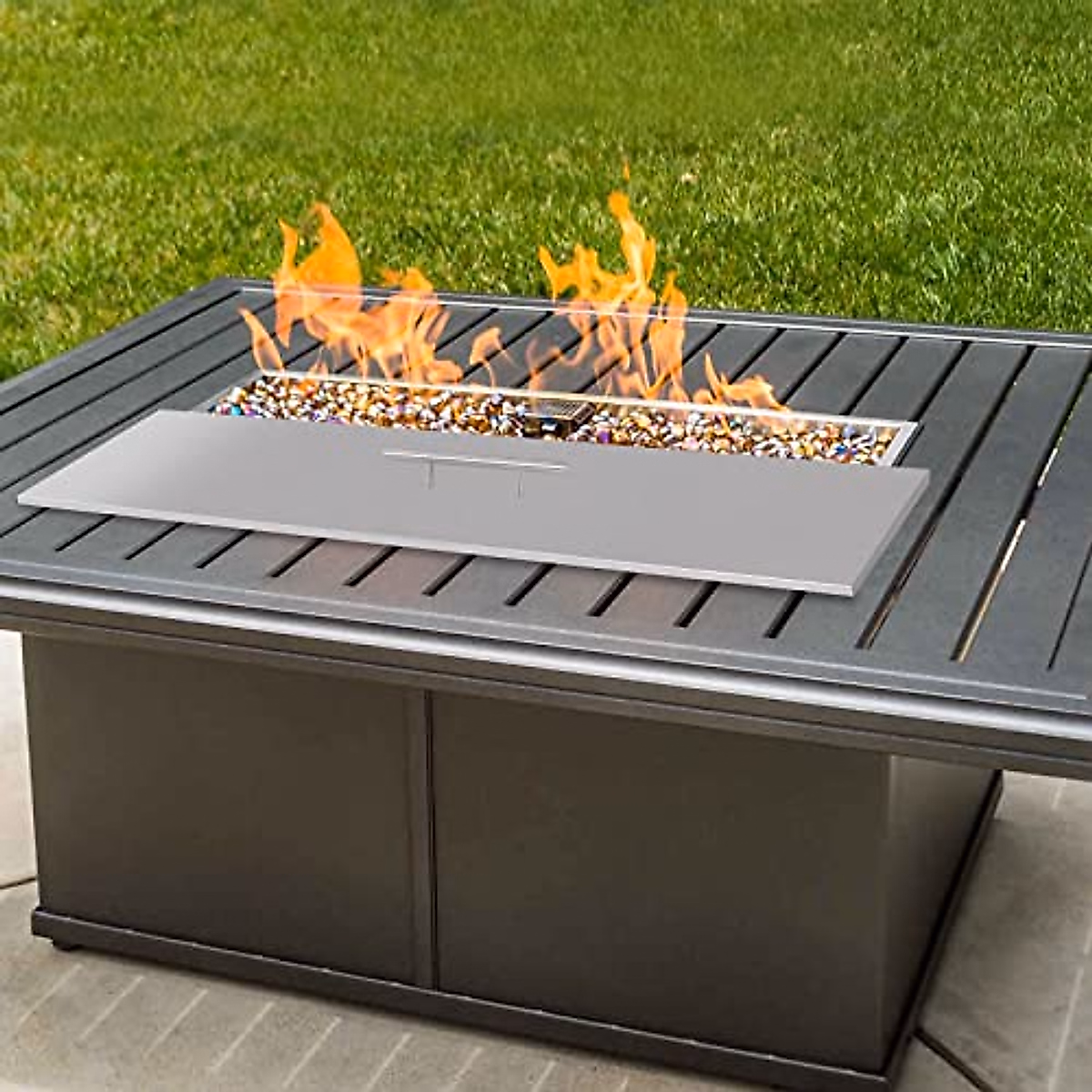YIYIBYUS Fire Pit Burner Cover- Fire Pit Burner Cover for Rectangle Stainless Steel Drop-in Fire Pit Pan (39'' x 9'' Stainless Steel)