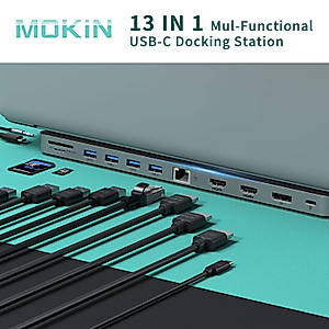 Docking Station USB C, 13-in-1 USB C Hub Multiport Adapter USB C Dongle with 4K Dual HDMI+DP Display+Ethernet+4 USB,+SD/TF+USB C PD+Data Port+Audio/Mic for Dell XPS 13/15/Surface Pro 7 Go