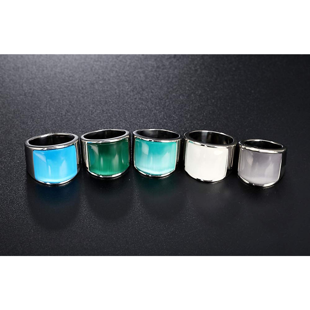 HIJONES Mens Womens Stainless Steel Big Agate Stone Crystal Ring Silver Light Green Size 12