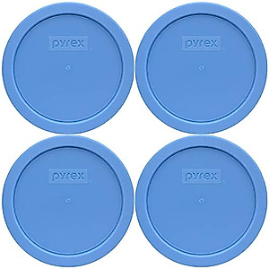 Pyrex 7401-PC Blue Cornflower Round Plastic Food Storage Replacement Lid - 4 Pack