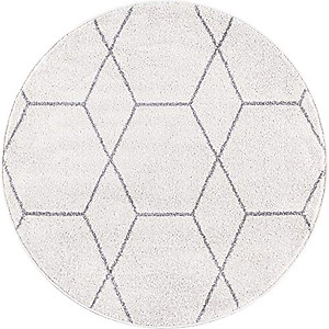 Unique Loom Trellis Frieze Collection Area Rug - Geometric (3' Round, Ivory/ Gray)