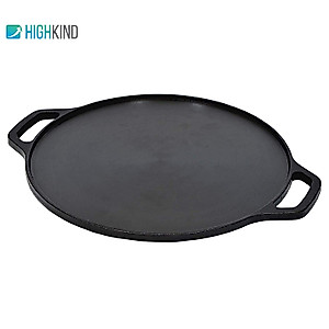 Highkind Pre-Seasoned Cast Iron Dosa Tawa with Premium Extra Coating (12 inches) Perfect for Cooking on Gas, Induction and Electric Cooktops,Black