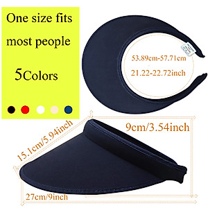 Women Visor Wide Brim Sun Hat Clip on Adjustable Outdoor Golf Football Tennis Pickleball Sport Ladies Comfortable Breathable Cap Travel Men Beach Visors (Black)