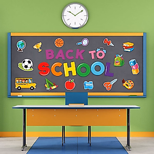 BeYumi 69Pcs Back to School Cutouts Bulletin Board Decoration Set DIY Cardstock Paper Cutouts First Day of School Teacher Supplies for Welcome School Theme Party Elementary Preschool Kindergarten