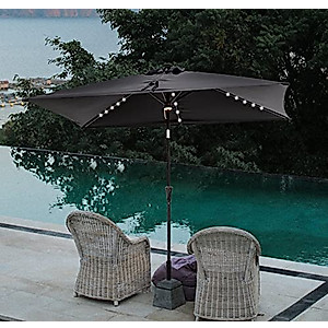 Jarka&Co 6.5 x 10 ft Rectangular Solar Powered Patio Market Table Umbrella Outdoor with LED Lights and Tilt, Black