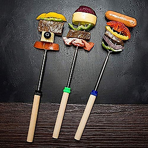 8 Marshmallow Roasting Sticks, 32 Inch Telescoping Hot Dog Forks&Smores Stainless Steel Skewers Extendable for Campfire, Camping Stove Bonfire BBQ Tools with Portable Bag