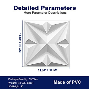 MIX3D Decorative 3D Wall Panels Star Textured PVC Wall Panels for Interior Wall Decor, 12''x12'' White Pack of 33 Tiles Cover 32 Sq. Ft