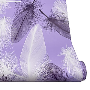 Yifasy Shelf Liner Purple Feather Removable Furniture Paper Cover Drawer Chest Cabinet Doors 17.8 Inch by 9.8 Feet