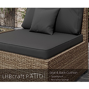 LHBcraft 7 Piece Patio Furniture Set, Outdoor Furniture Patio Sectional Sofa Set, All Weather PE Rattan Outdoor with Black Cushion and Glass Table