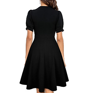 Mokayee Black Dresses for Womens 2025 Funeral Summer Short Sleeve Semi-Formal Knee Length Sunday Church Fit and Flare Flattering Business Casual Office Work Ladies Dress with Pockets M