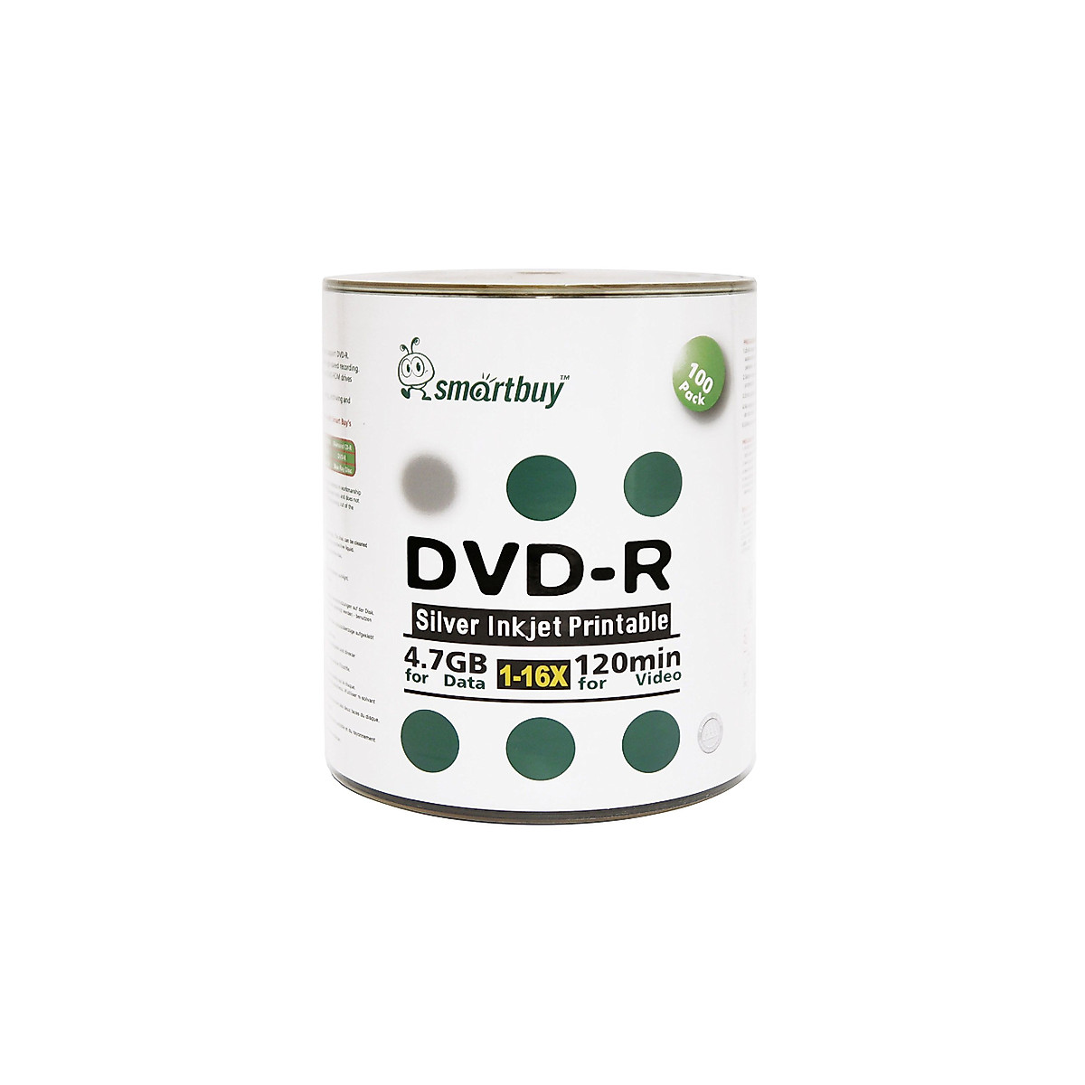 Smartbuy 6000-disc 4.7gb/120min 16x DVD-R Silver Inkjet Hub Printable Blank Recordable Media Disc