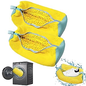 Shoe Bag for Washing Machine, Shoe Washing Bag, Reusable Laundry Shoe Bag for Washer and Dryer, Shoe Washing Bag for All Shoe Types and Sizes （Yellow 2Pcs)
