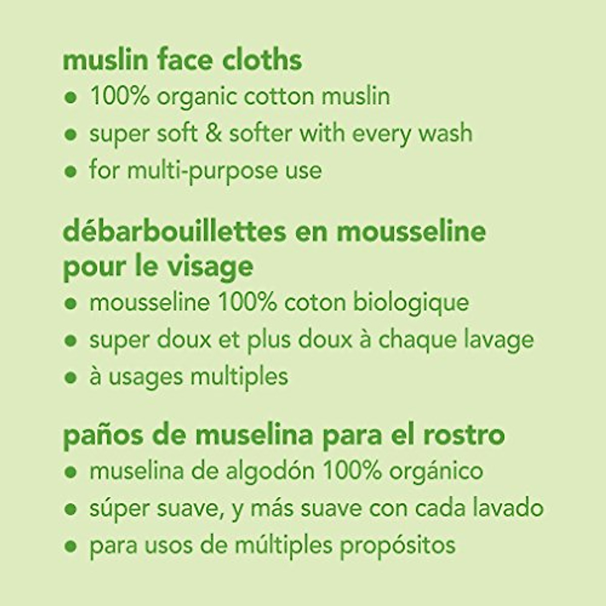 green sprouts Muslin Face Cloths made from Organic Cotton,Pink Set