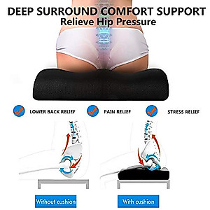 YOUFI Extra Thick Large Seat Cushion -19 X 17.5 X 4 Inch Gel Memory Foam Cushion with Carry Handle Non Slip Bottom - Pain Relief Coccyx Cushion for Wheelchair Office Chair (Black (1PACK))