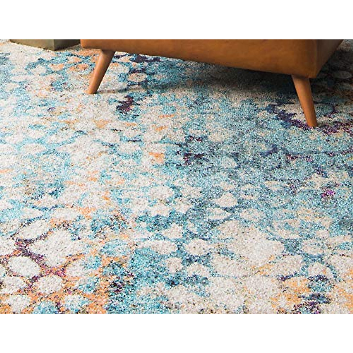 Unique Loom Vita Collection Traditional Over-Dyed Saturated Floral Medallions Area Rug, 9 x 12 ft, Turquoise/Ivory