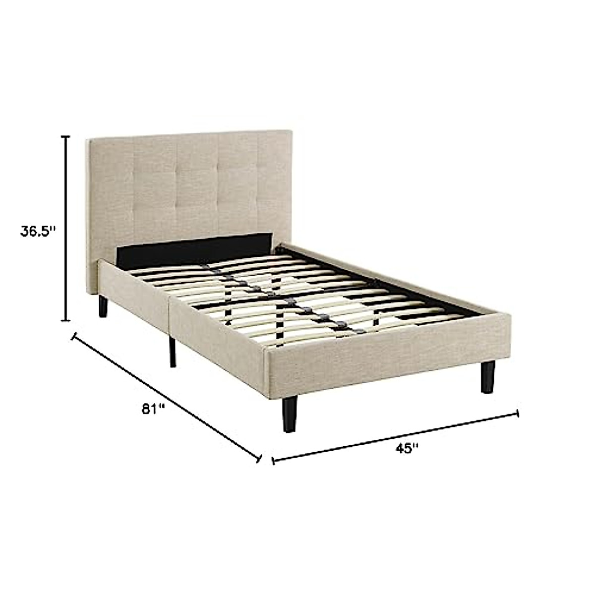 Modway Linnea Upholstered Beige Twin Platform Bed with Wood Slat Support