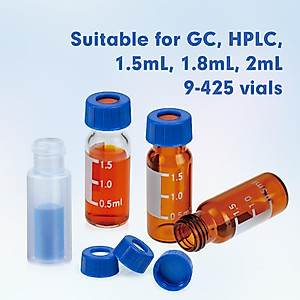 ALWSCI 9-425 HPLC Screw Thread Caps with Septa, White PTFE/Red Silicone Septa for 2ml ND9 Autosampler Vials, 100 pcs/pk