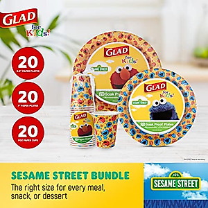 Glad for Kids Sesame Street Elmo and Cookie Monster Disposable Dining Supplies | Bundle Includes Paper Plates and Paper Cups | Heavy Duty Disposable Tabletop